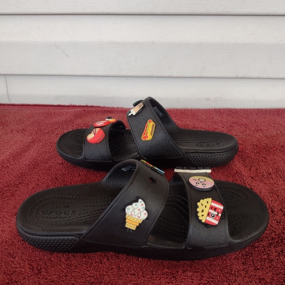 Shoes | Solid Black Crock Sandals With Charms | Poshmark